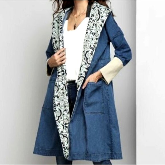 Reborn | Jackets & Coats | Reborn Denim Hooded Cloak Drawstring Waist ...